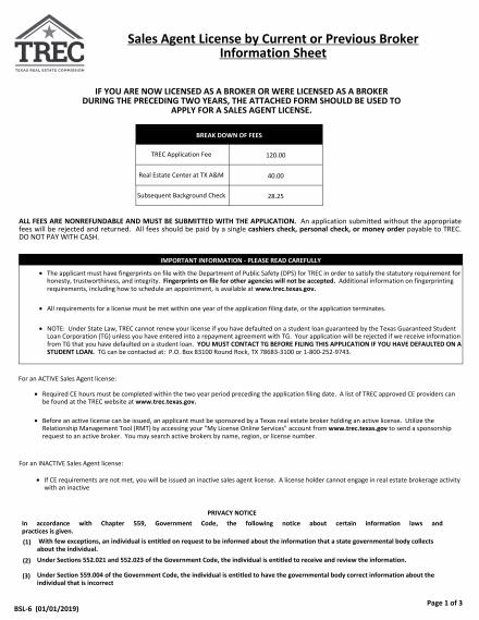 Application for Real Estate Sales Agent License by Current or Previous ...