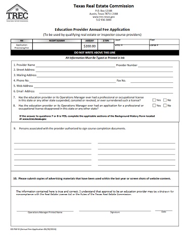 Education Provider Annual Fee Application | TREC