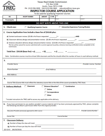 Inspector Course Application | TREC